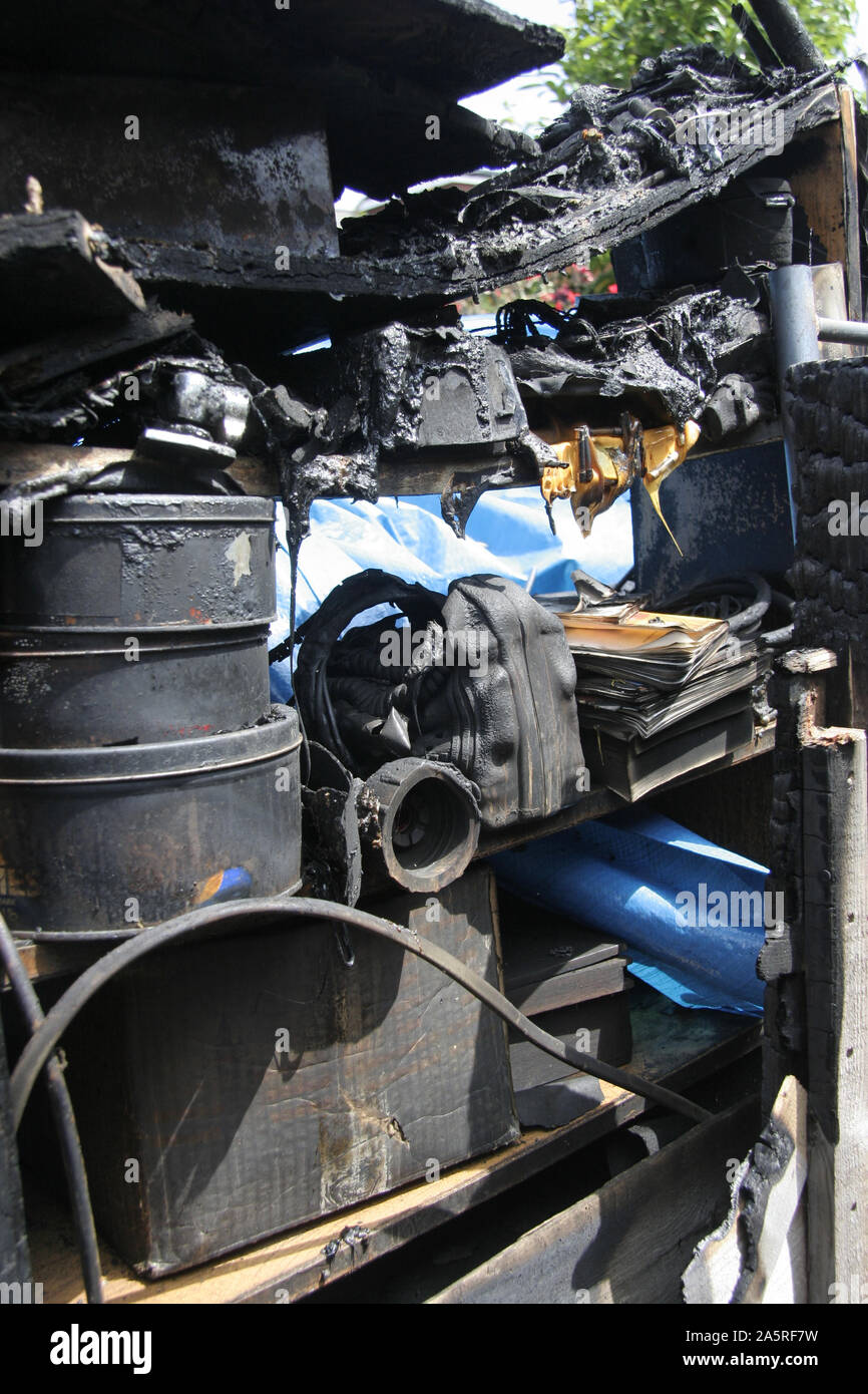 Fire Damaged items from a Garden Shed fire caused by a faulty ...
