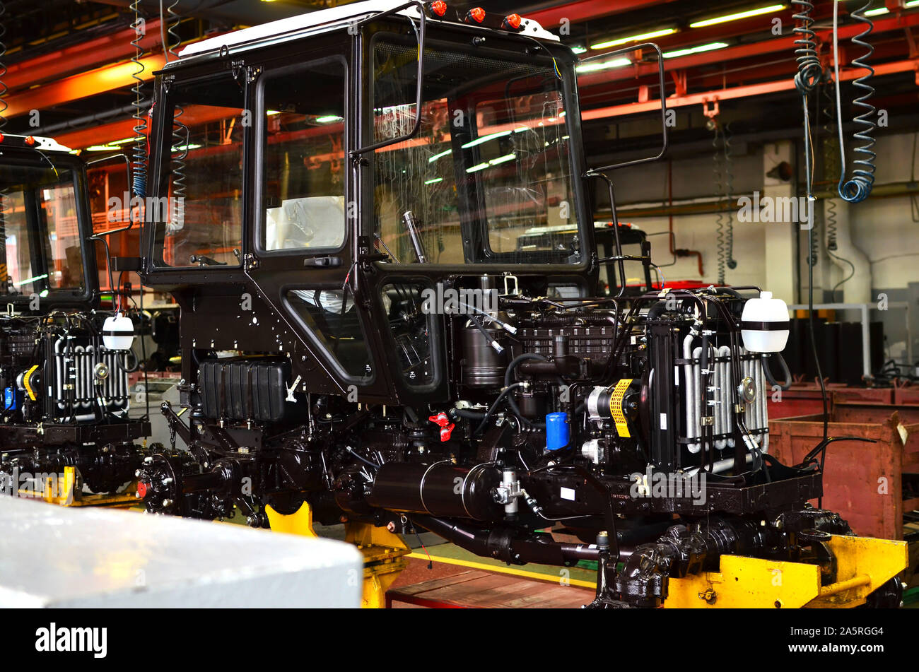 Tractor Manufacture work. Assembly line inside the agricultural ...