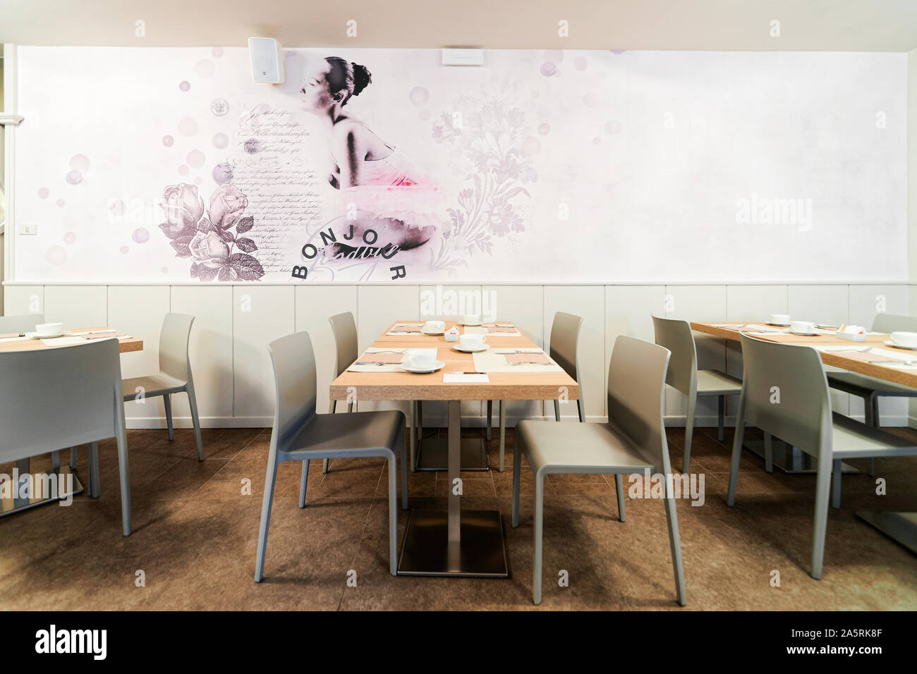 Hotel breakfast restaurant interior and background architecture Stock ...