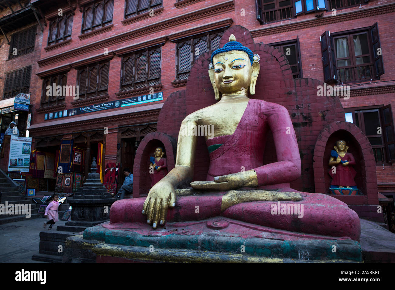 A Buddhist statue at Swayambhunath, the "Monkey Temple," in Kathmandu ...