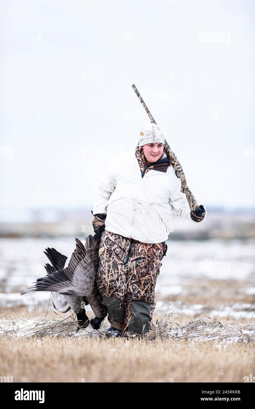 A young goose hunter with Canadian Geese Stock Photo - Alamy