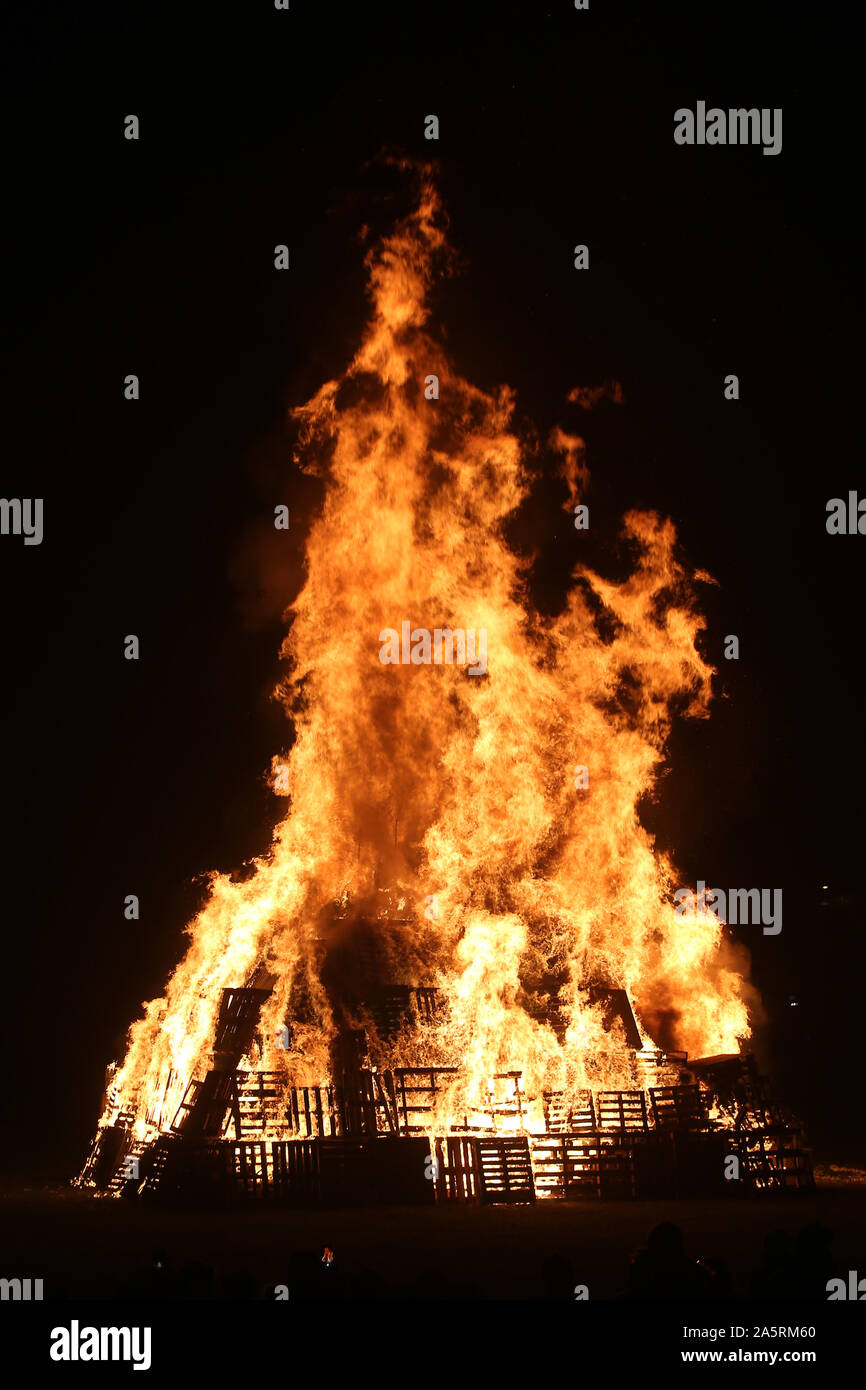 The bonfire burns at the Forest Recreation Ground during the Bonfire ...