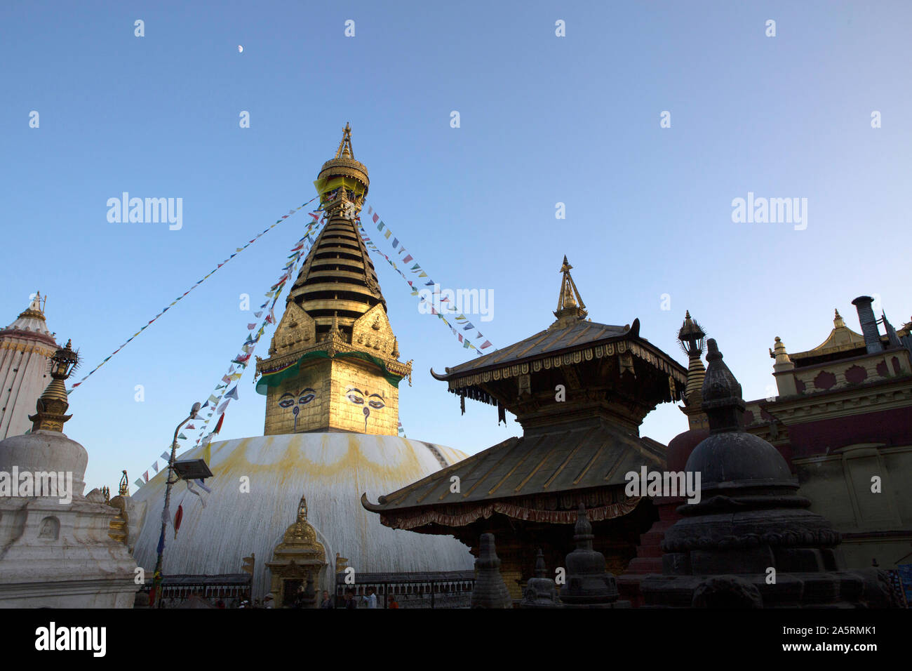 Sunset at Swayambhunath, the "Monkey Temple," in Kathmandu Stock Photo ...