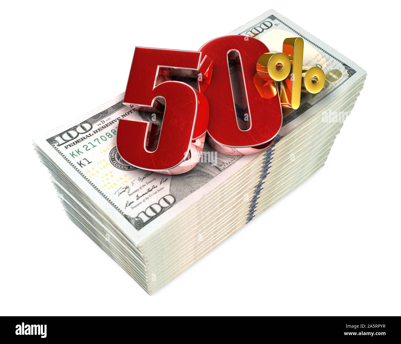 50 Percent 3d rendering on white background.(with Clipping Path Stock ...