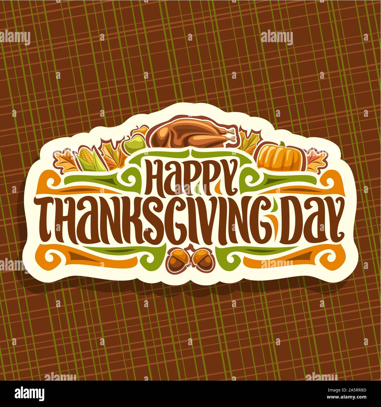 Vector logo for Thanksgiving Day, white retro sticker for thanks giving ...