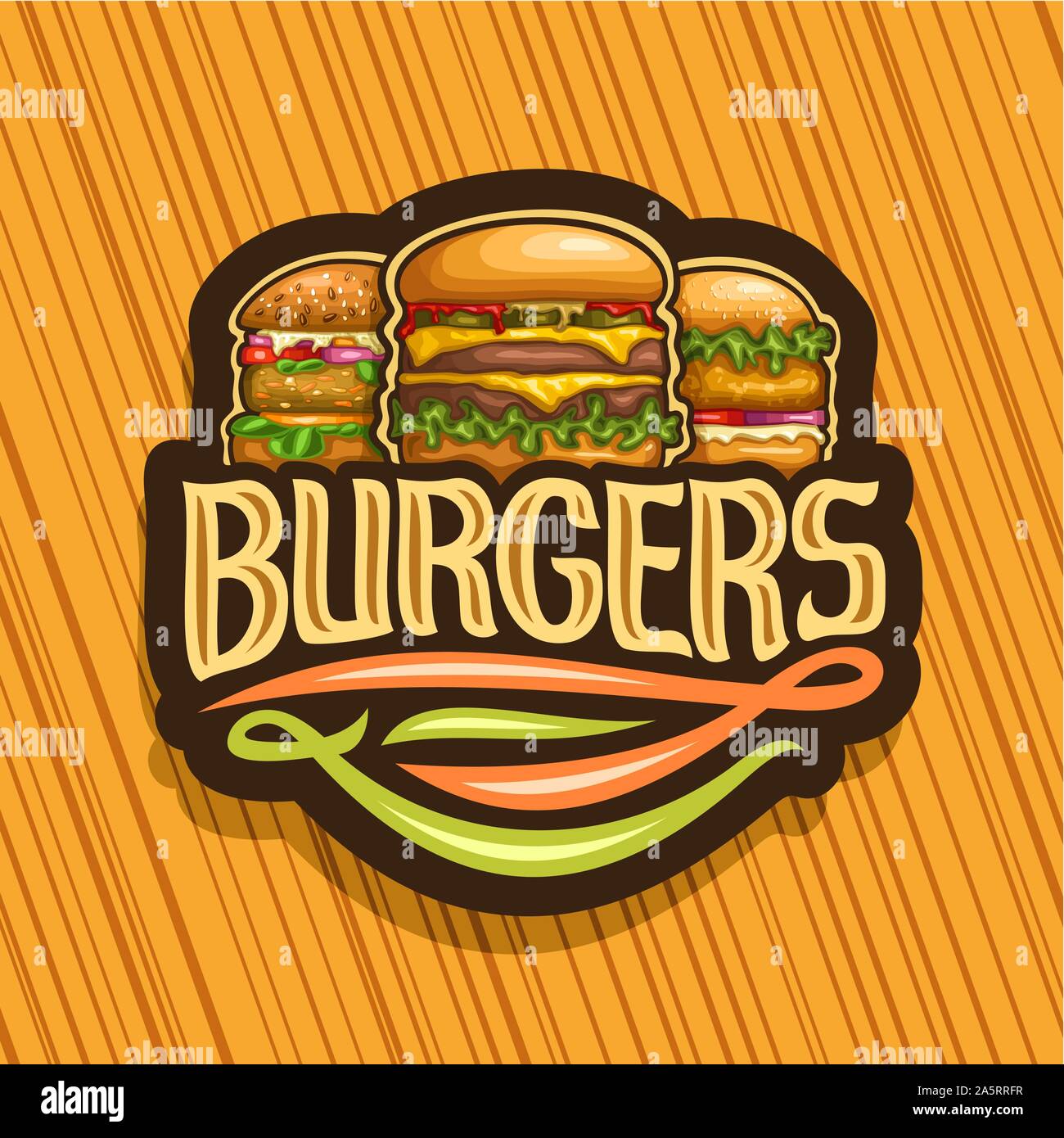 Vector logo for Burgers, dark sign with cheeseburger, fresh ...