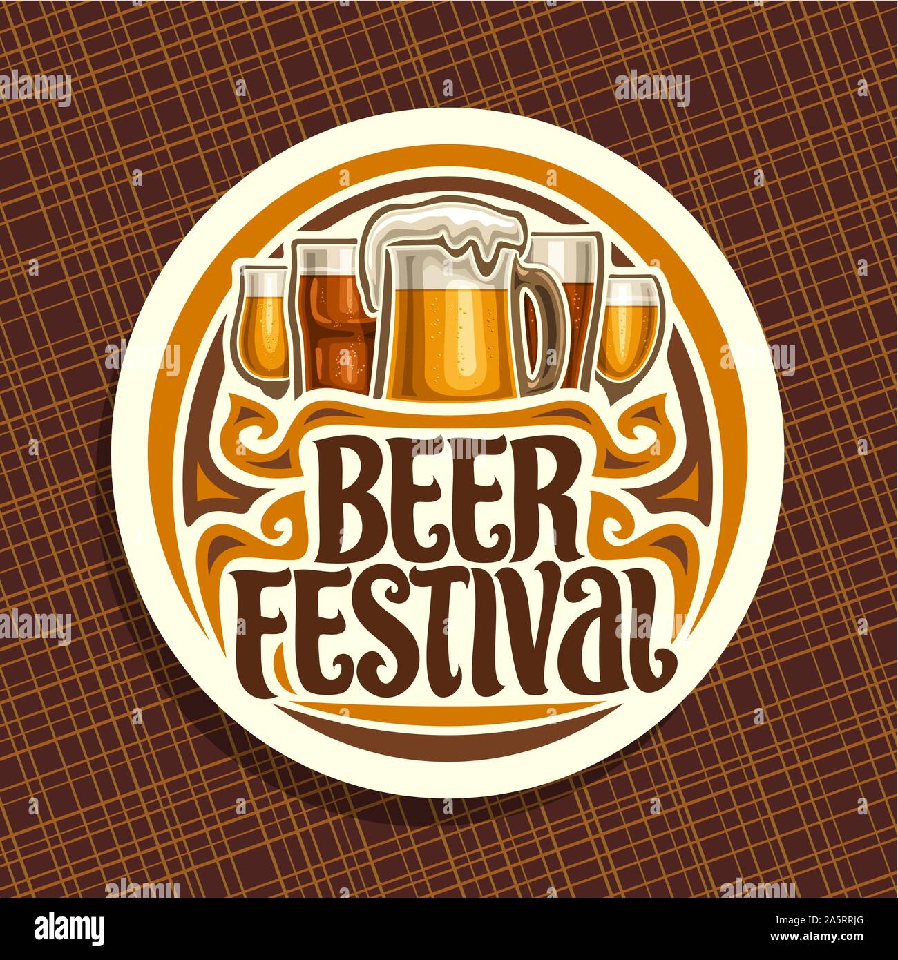 Vector logo for Beer Festival, white round sign with pint glass of ...