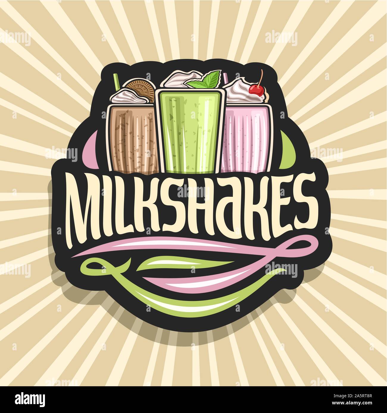 Vector logo for Milkshakes, 3 assorted dairy cocktails with soft serve ...