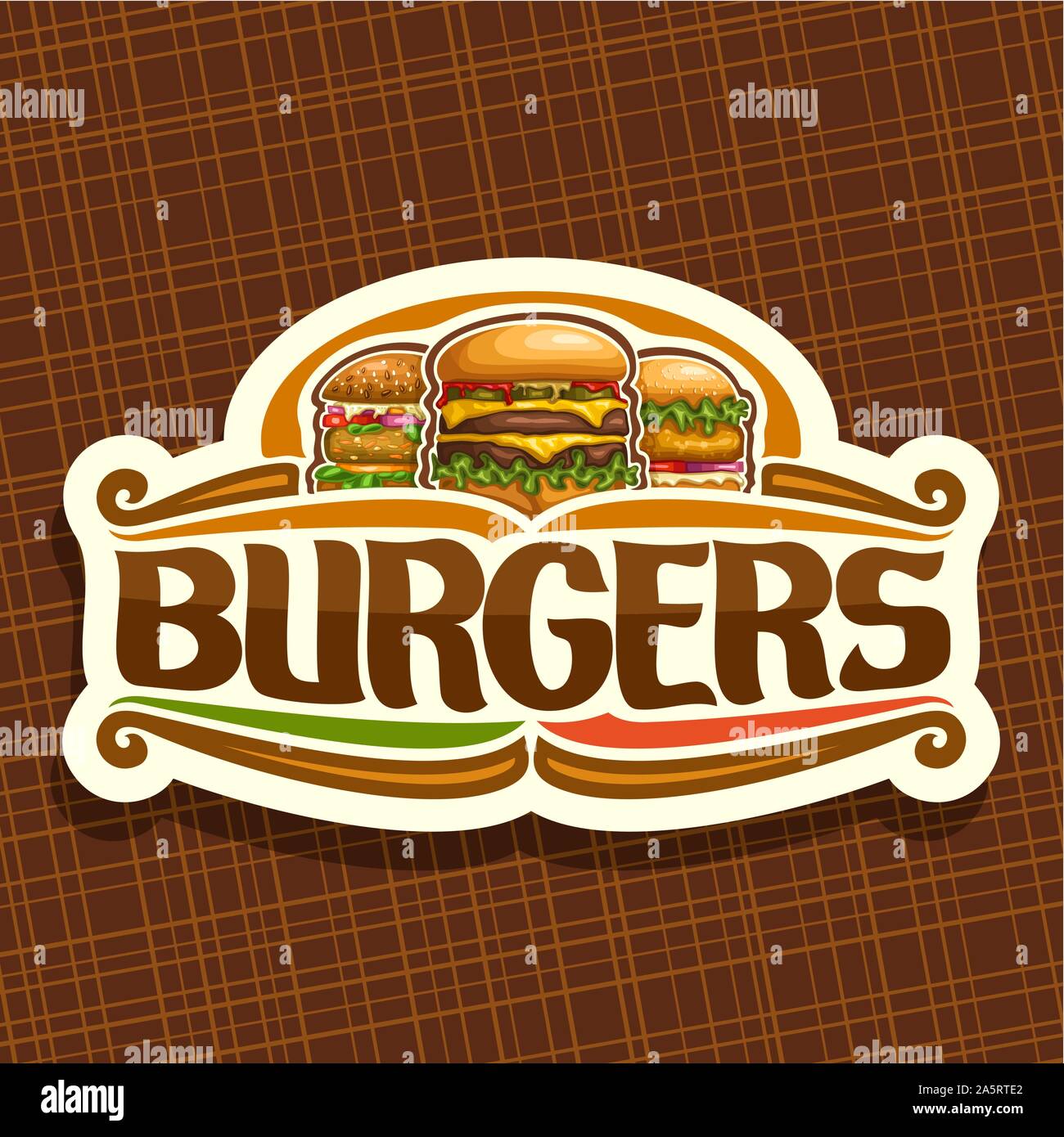 Vector logo for Burgers, white signboard with big cheeseburger, fresh ...