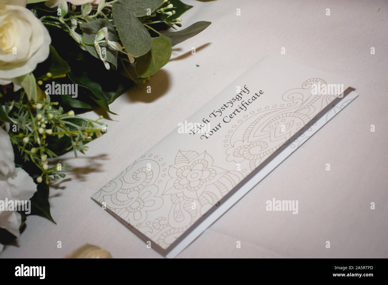 Welsh wedding certificate cover Stock Photo - Alamy