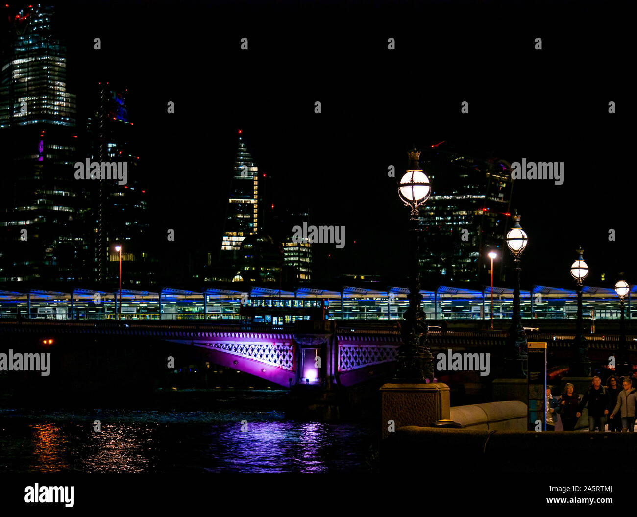 Blackfriars Bridge at night seen from South Bank, London, England, UK ...