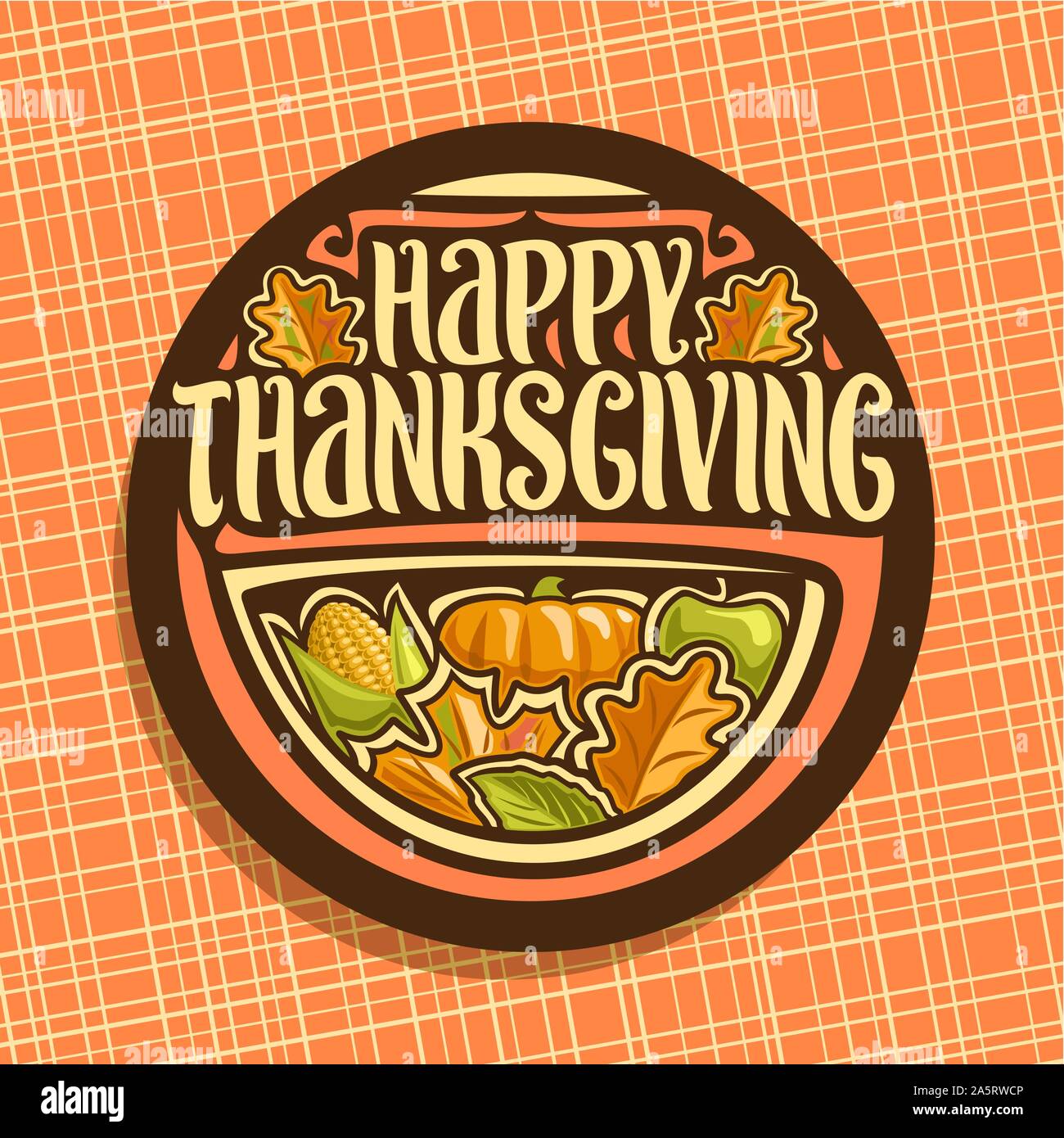Vector logo for Thanksgiving Day, dark round sign for thanks giving ...
