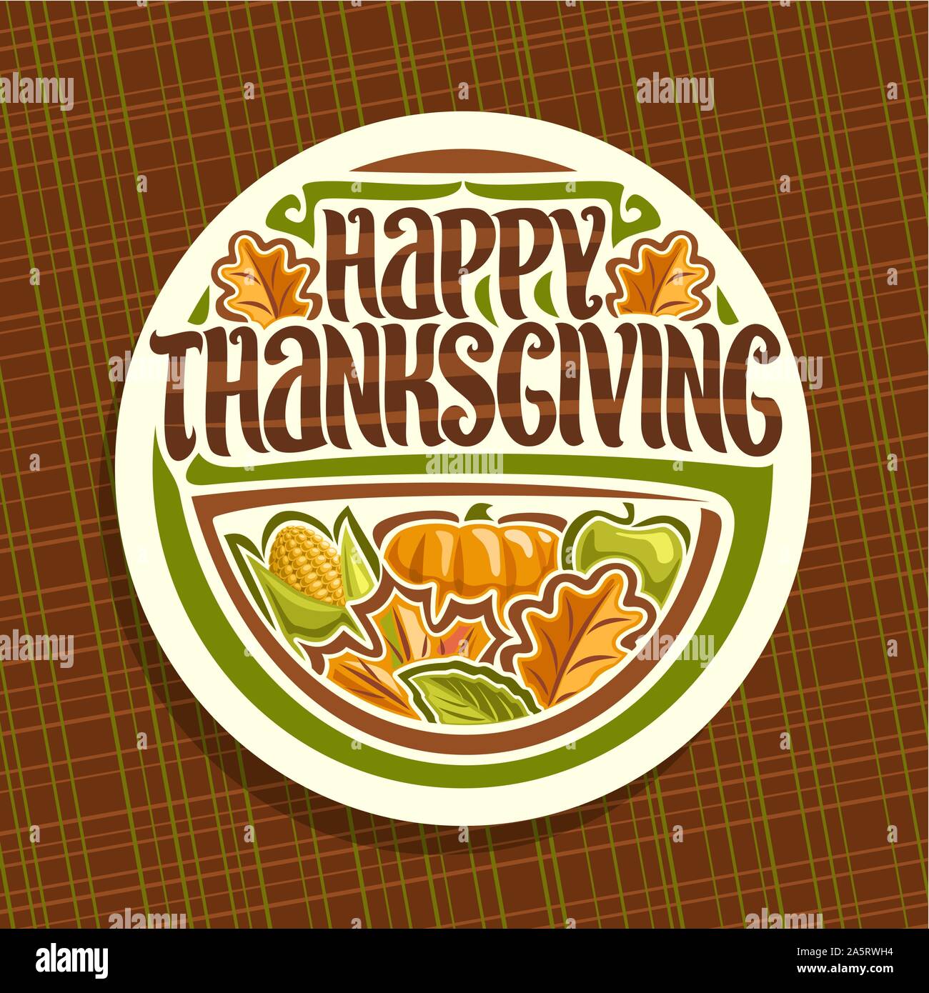 Vector logo for Thanksgiving Day, white round sign for thanks giving ...