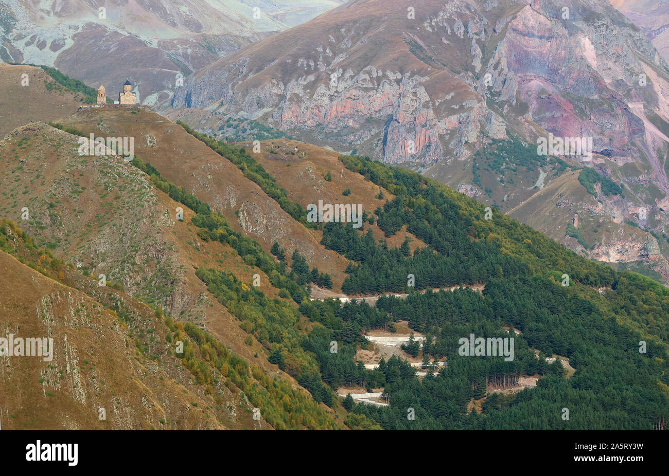 Hairpin Curve Road Leading to the Gergeti Trinity Church Located on the ...