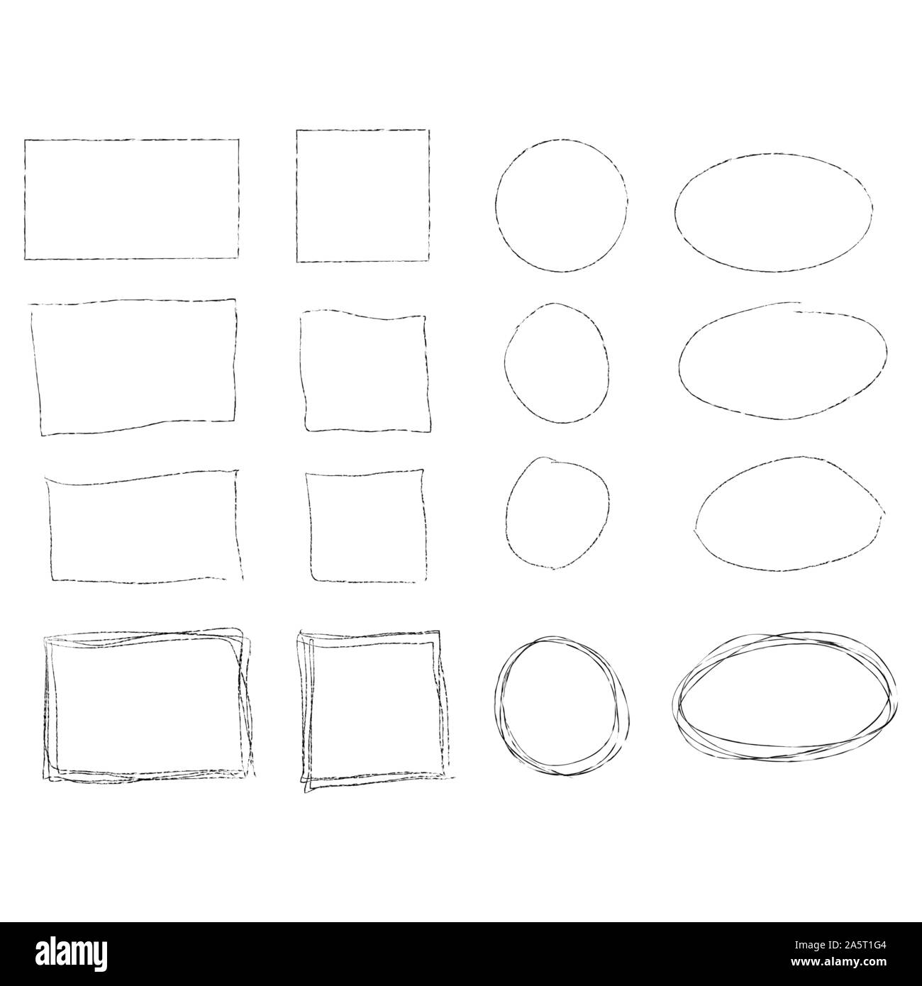 Hand drawn frames set. Cartoon style. Square, rectangle, circle, oval ...