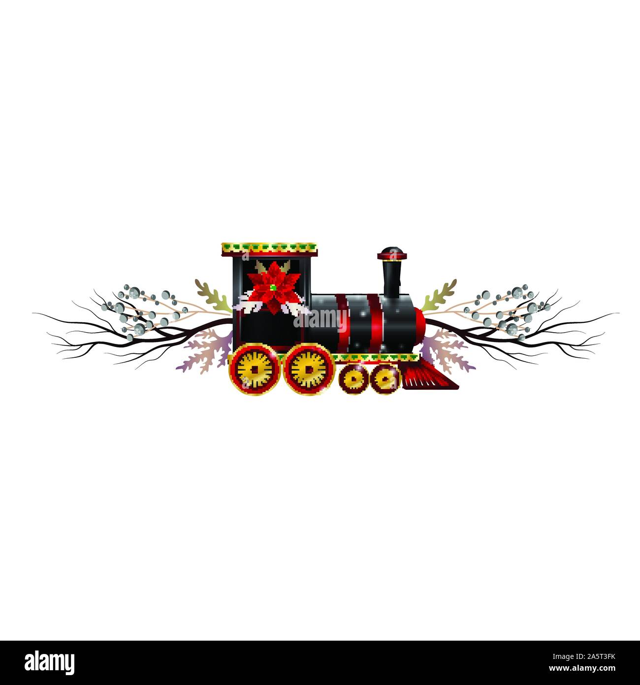 Little Christmas train with wagons decorated red ribbon Vector Stock ...