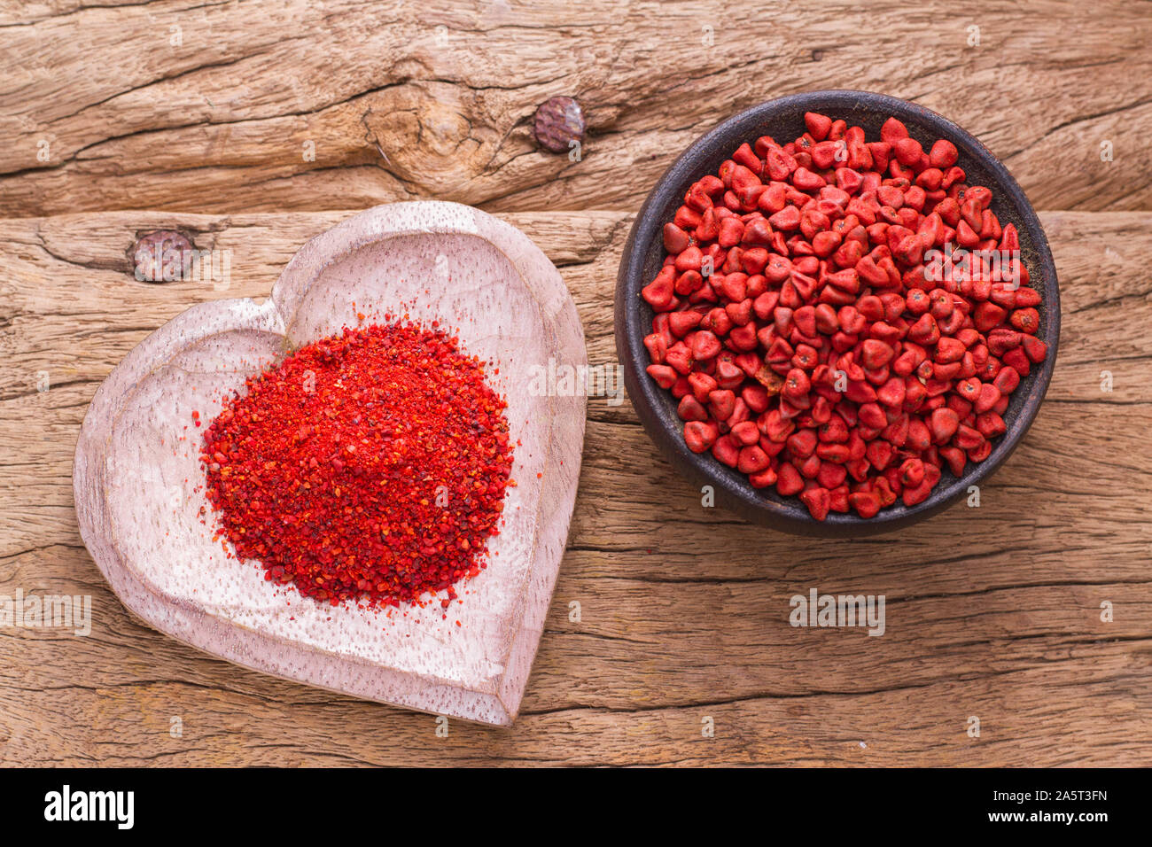 Seeds of achiote, originating from central america and parts of south ...