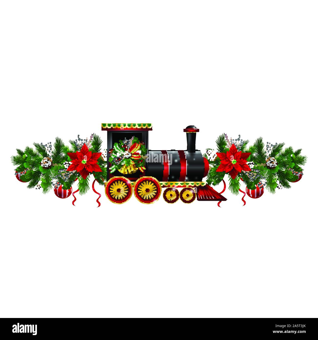 Little Christmas train with wagons decorated red ribbon Vector Stock ...