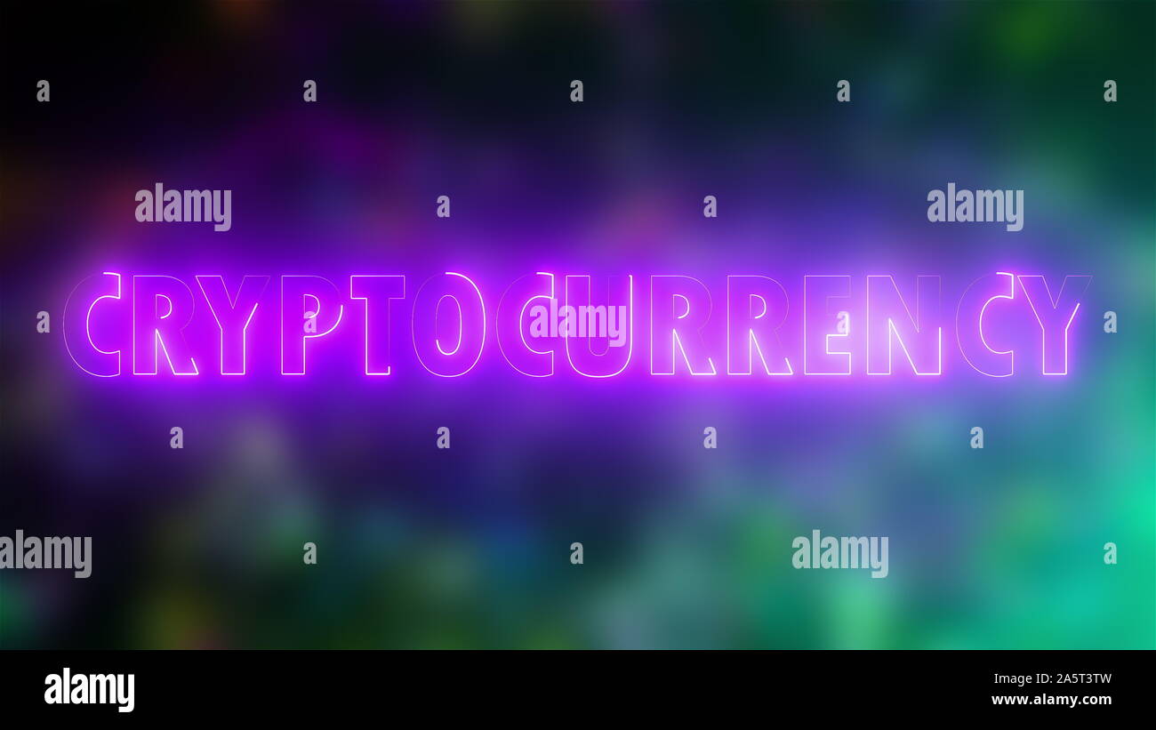 Text Cryptocurrency of letters with a neon effect, 3d rendering ...