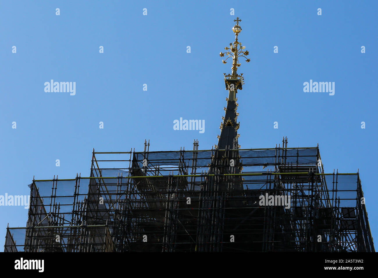 London, UK. 22nd Oct, 2019. The spire of Big Ben is visible after the ...