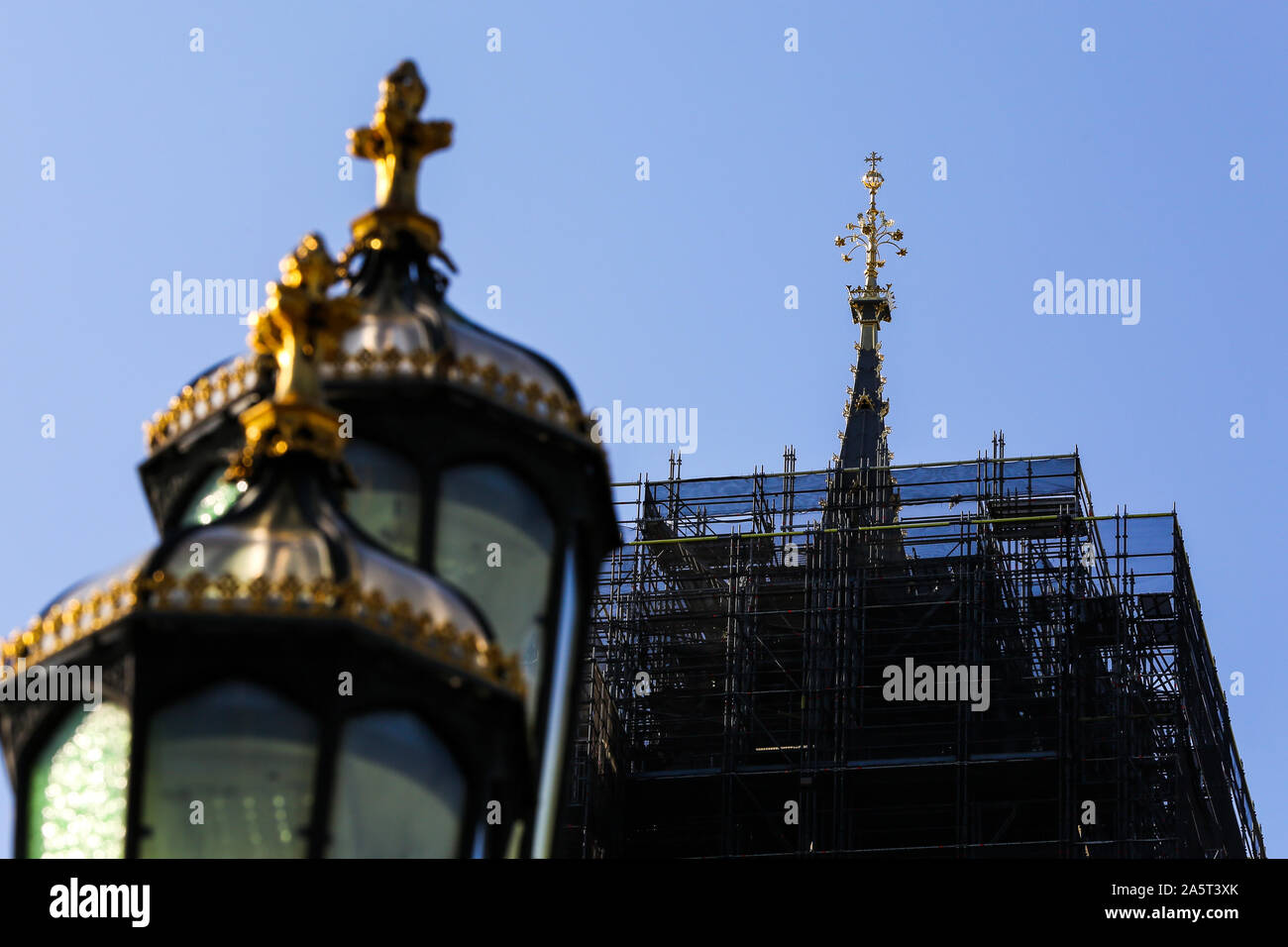 London, UK. 22nd Oct, 2019. The spire of Big Ben is visible after the ...