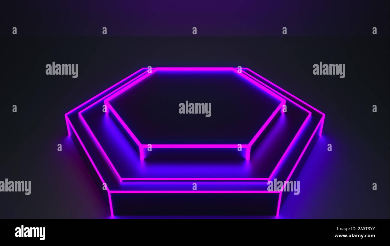 Modern glow dark studio with neon light. 3d rendering, computer ...