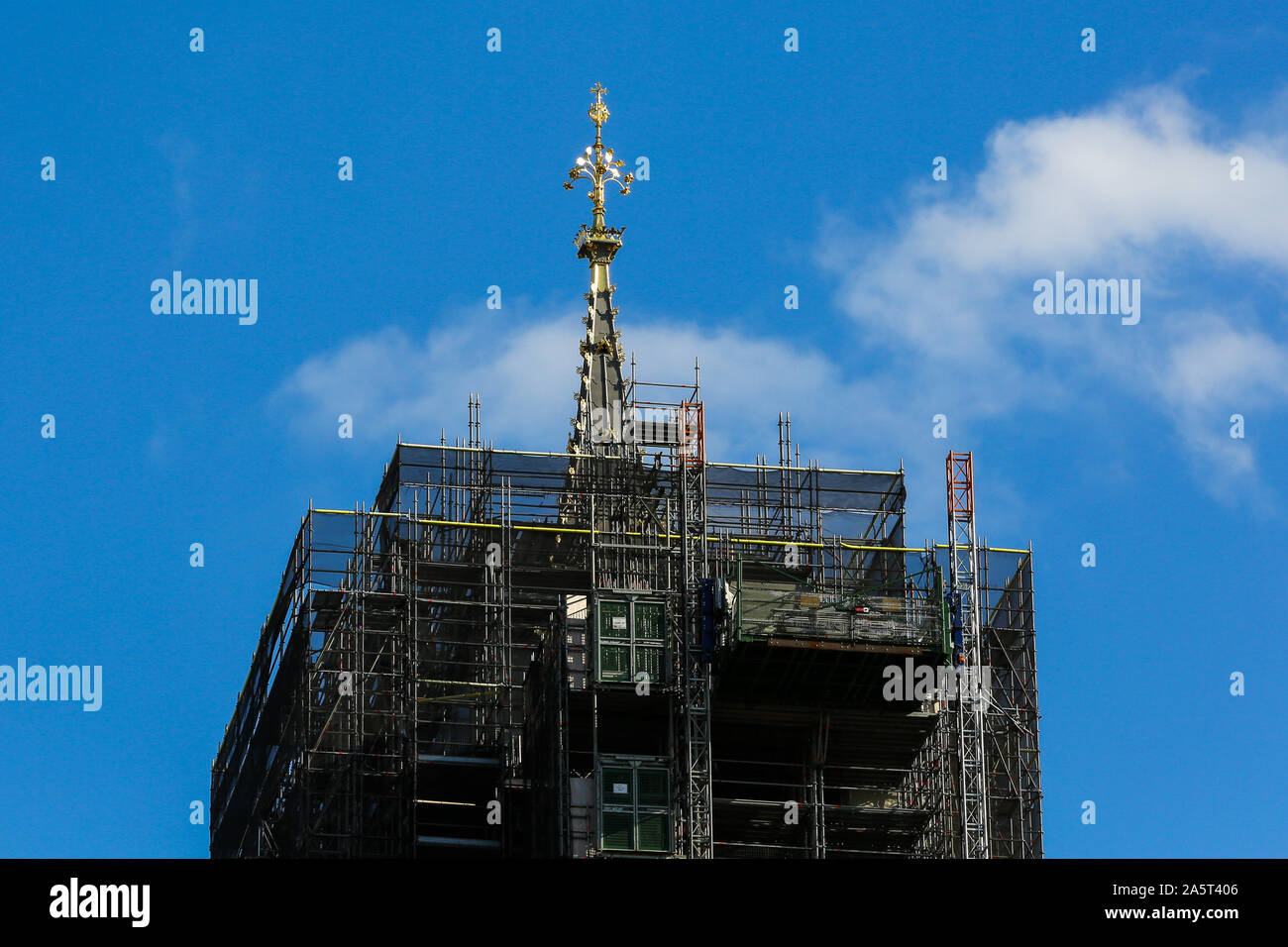October 22, 2019, London, United Kingdom: The spire of Big Ben is ...