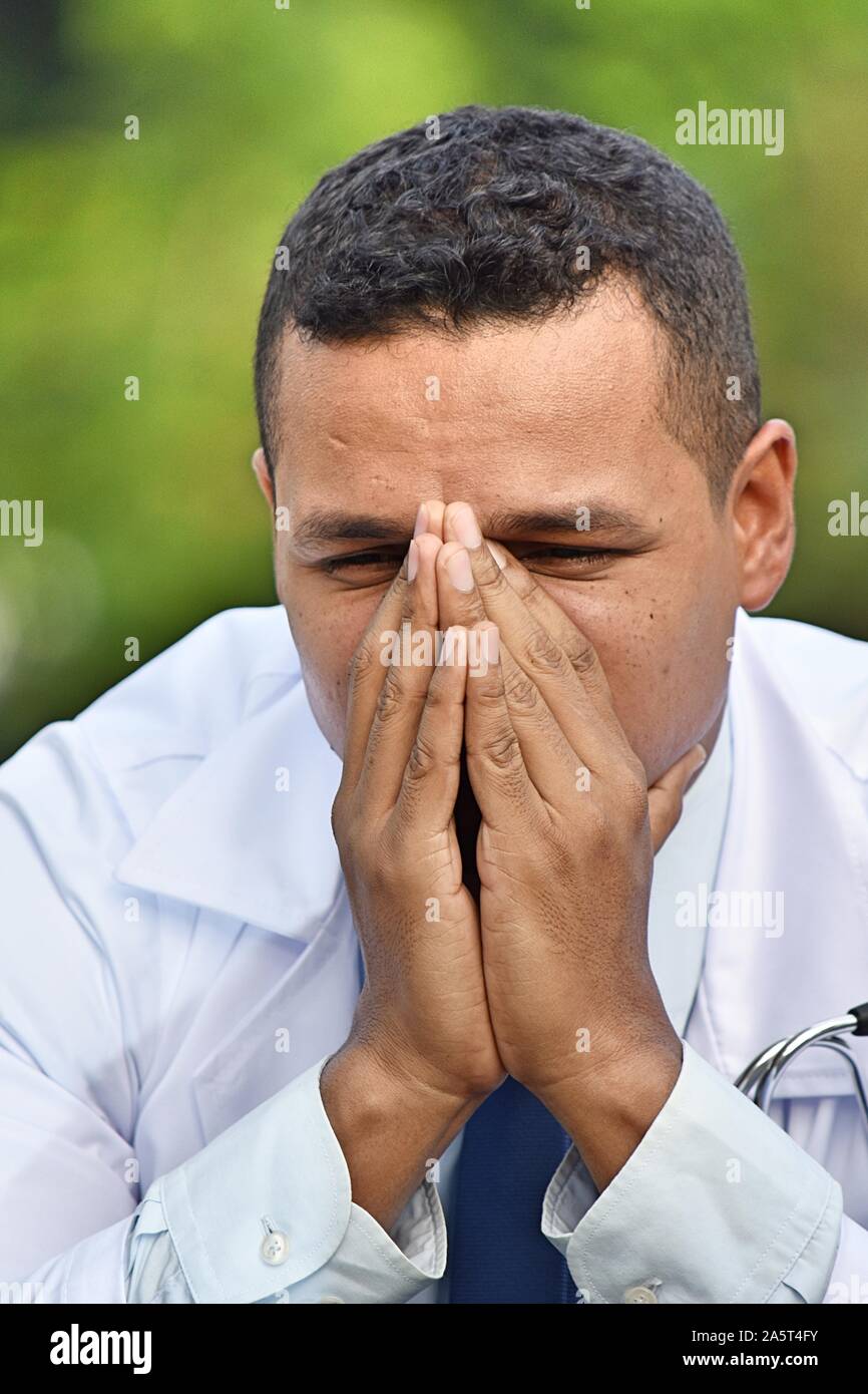 Hopeless Handsome Male Medical Professional Wearing Lab Coat Stock ...