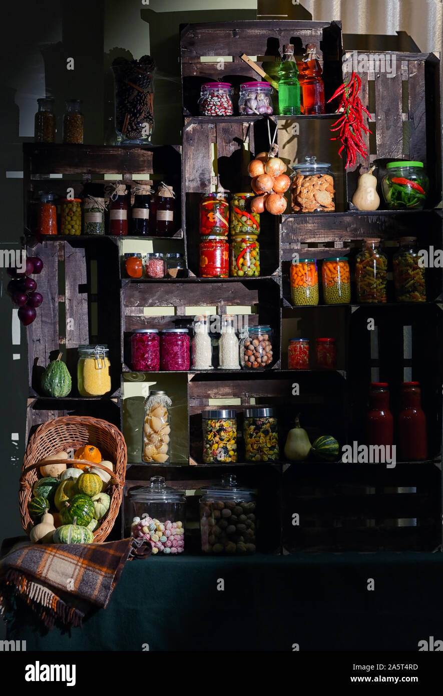 Fall Pantry with Jars With Pickled Vegetables Stock Photo - Alamy