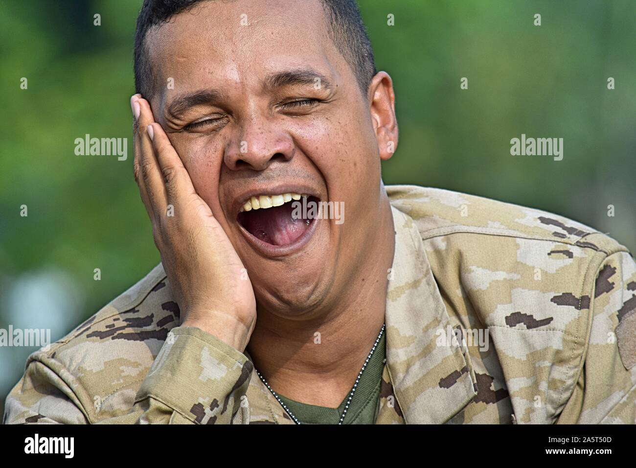 Sleepy Good Looking Male Soldier Stock Photo - Alamy