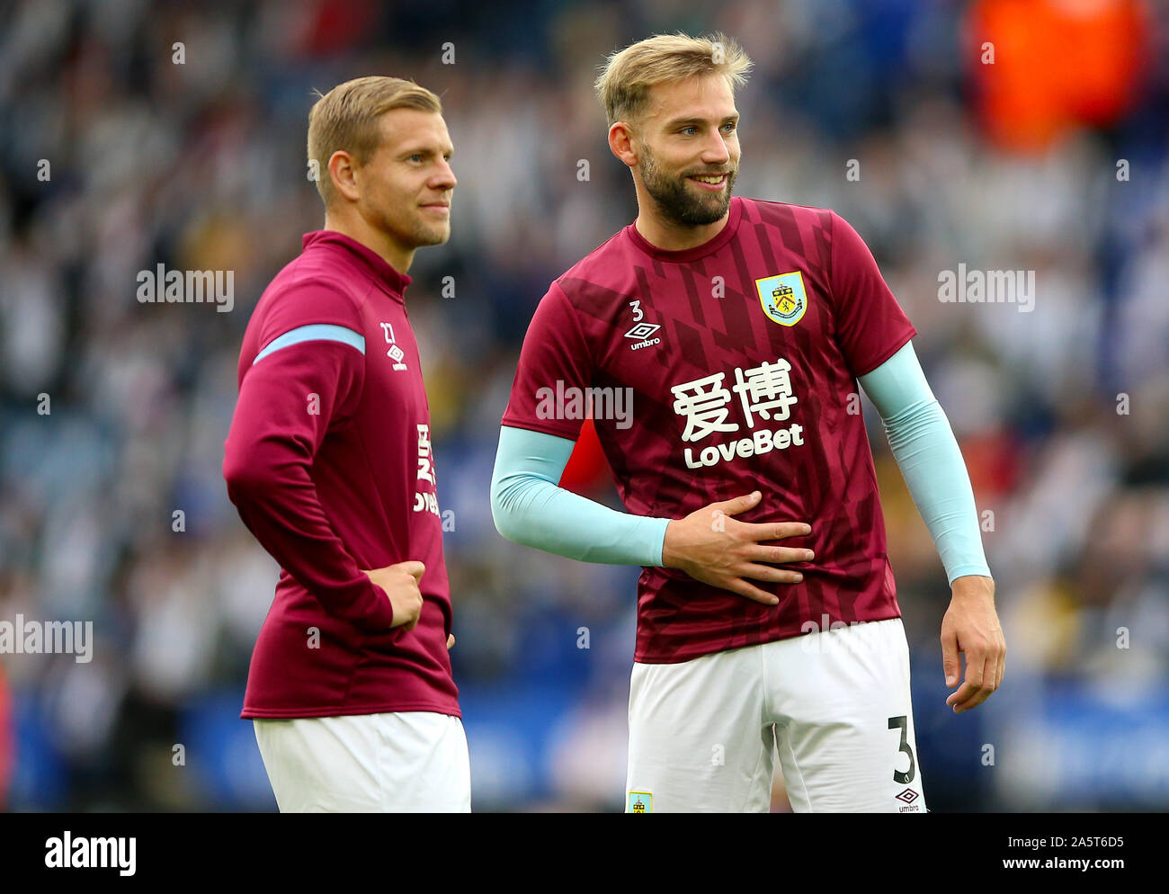 Burnley's Charlie Taylor (right) inspects the pitch Stock Photo - Alamy