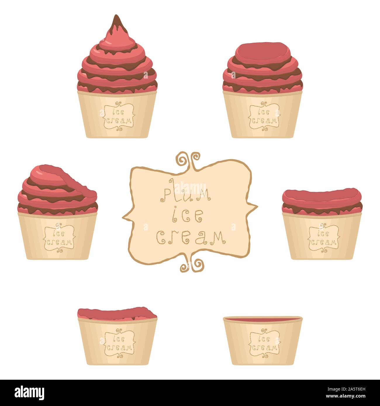 Vector illustration for natural plum ice cream on paper cup. Ice Cream ...