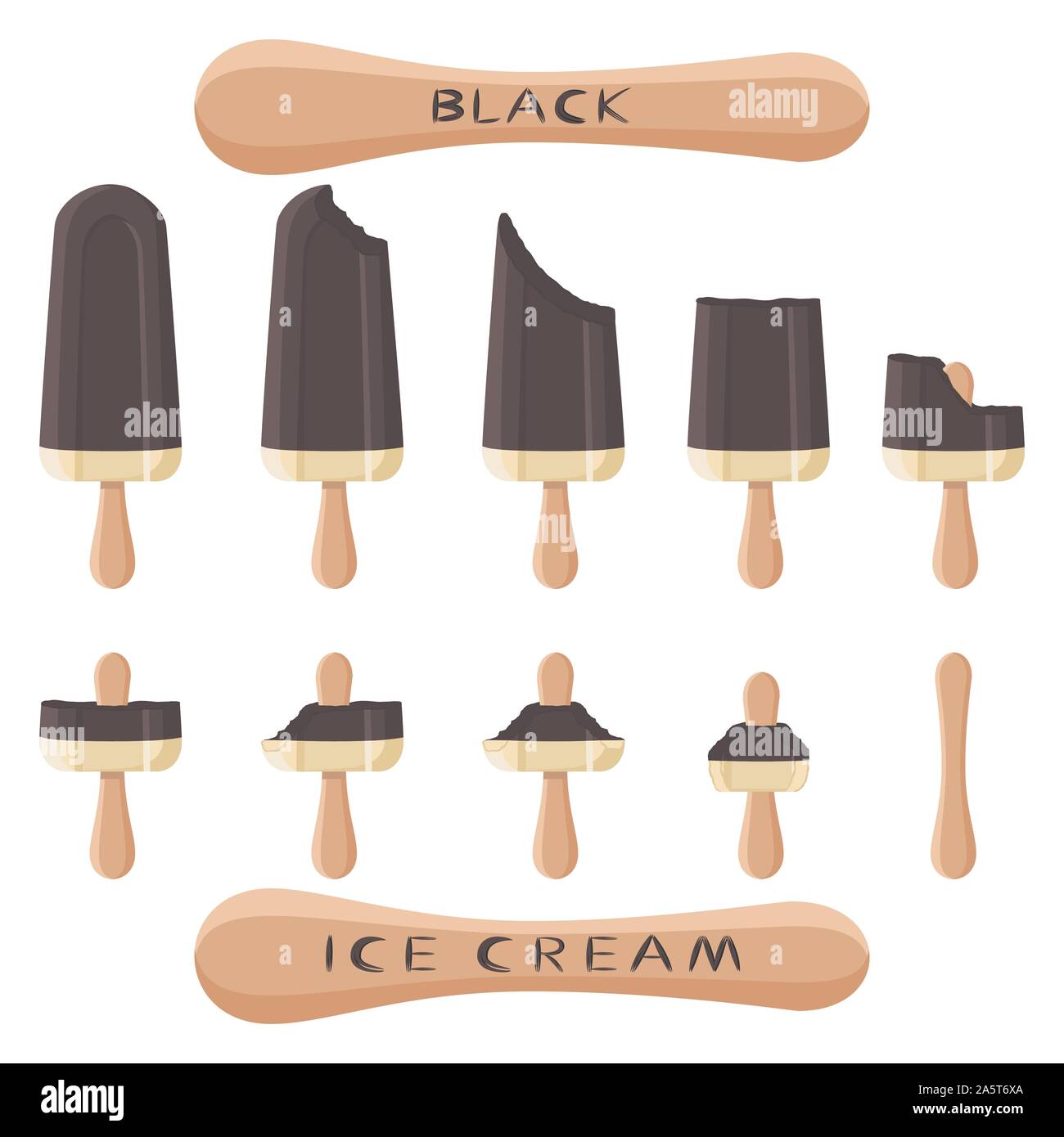 Vector illustration logo for natural black ice cream on stick. Ice ...