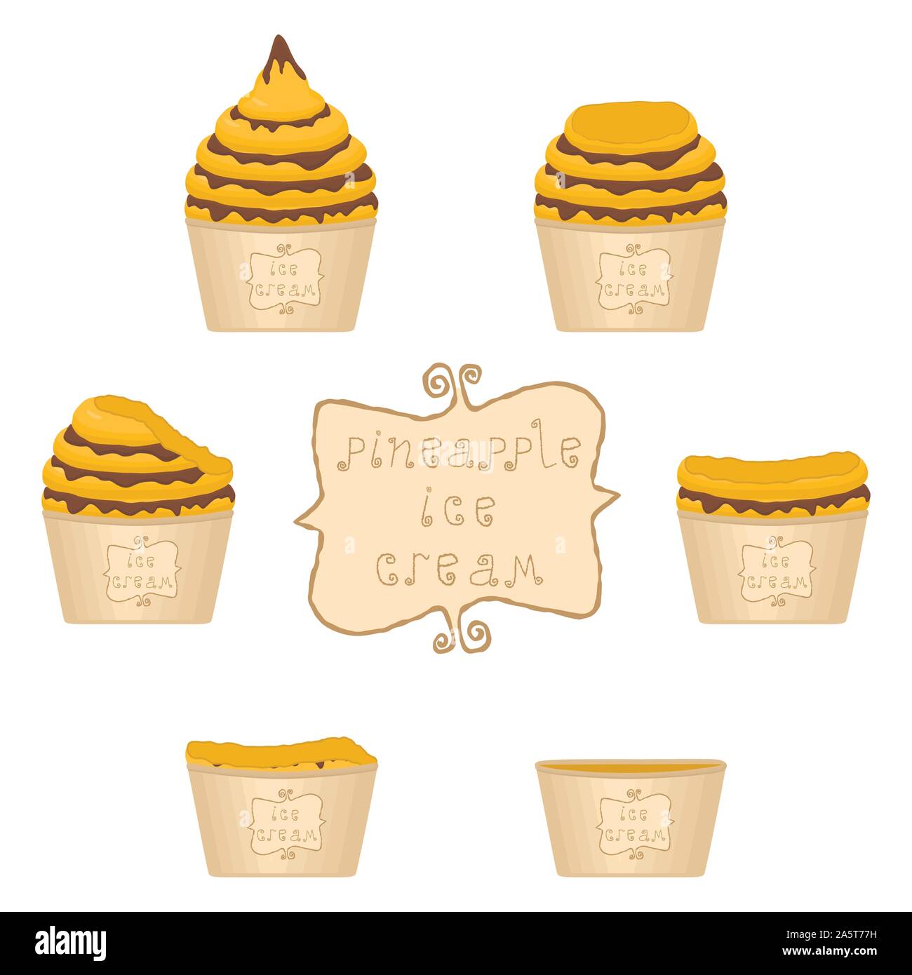 Vector illustration for natural pineapple ice cream on paper cup. Ice ...