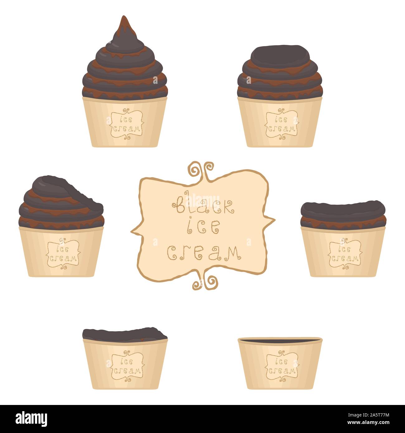 Vector illustration for natural black ice cream on paper cup. Ice Cream ...