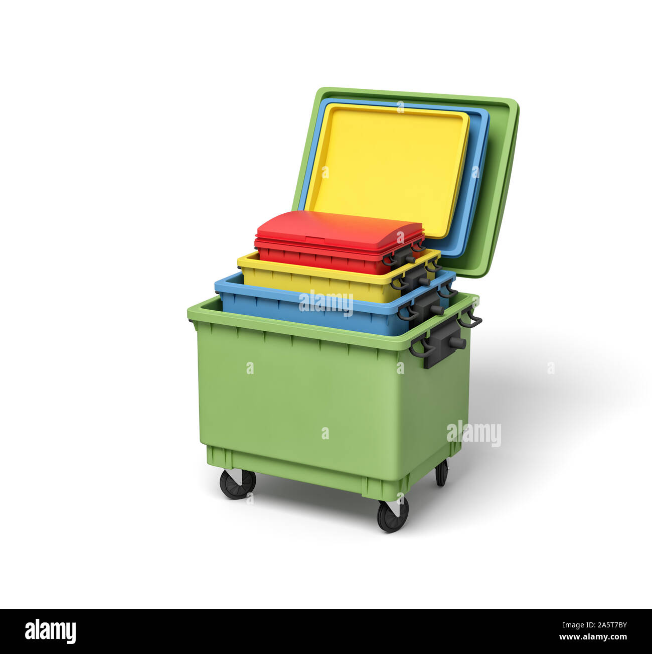 3d rendering of four nested colorful trash bins Stock Photo - Alamy