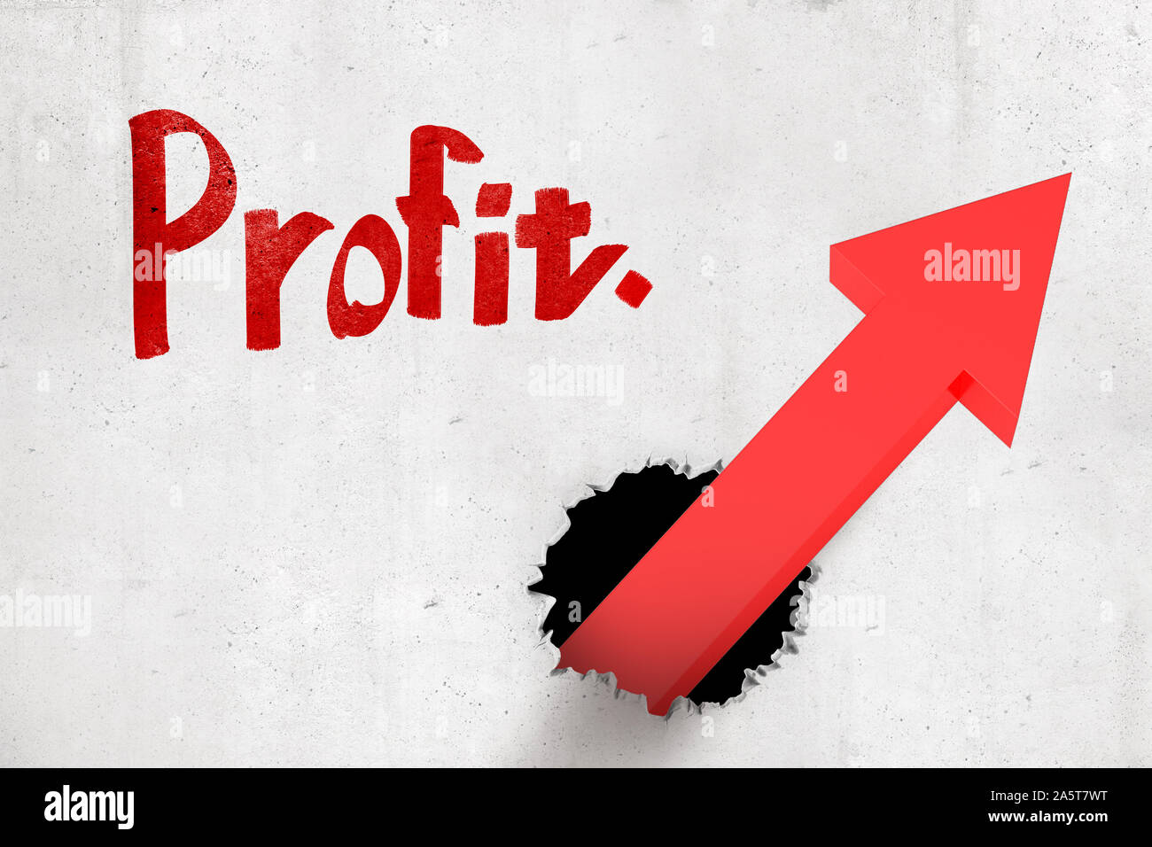 3d rendering of white wall with title 'Profit' and red arrow rising up ...
