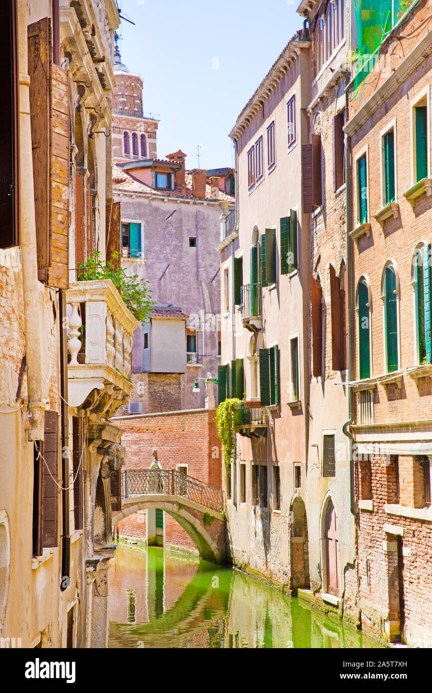 Amazing View To The Narrow Canal In Venice Italy Old Buildings