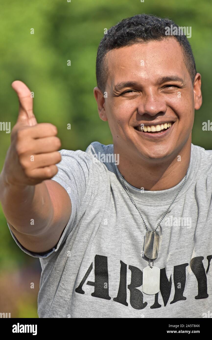 Army Male Soldier With Thumbs Up Stock Photo - Alamy