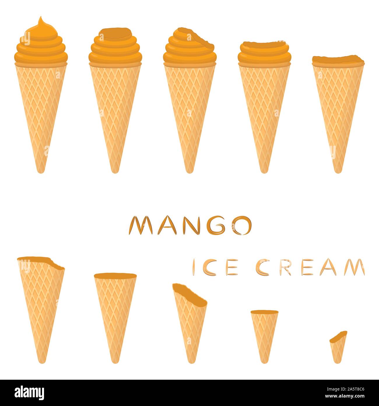 Vector illustration for natural mango ice cream on waffle cone. Ice ...