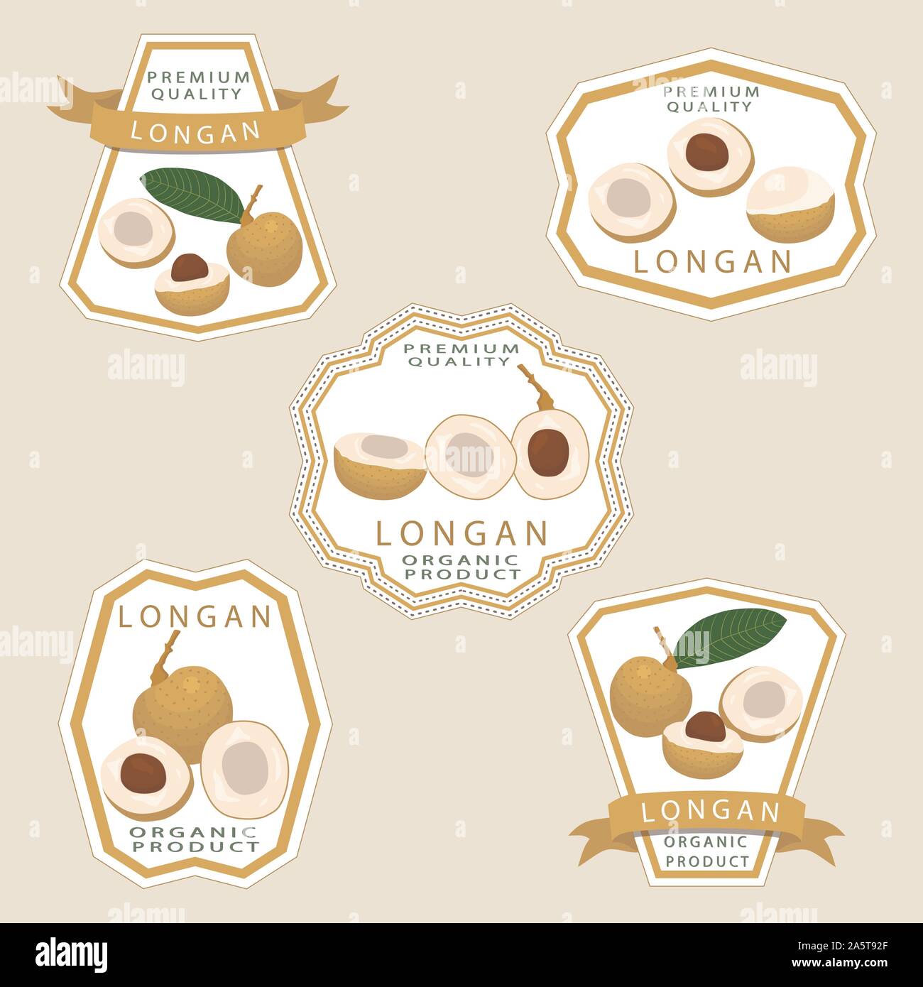 Vector icon illustration logo for whole ripe fruit yellow longan, slice ...