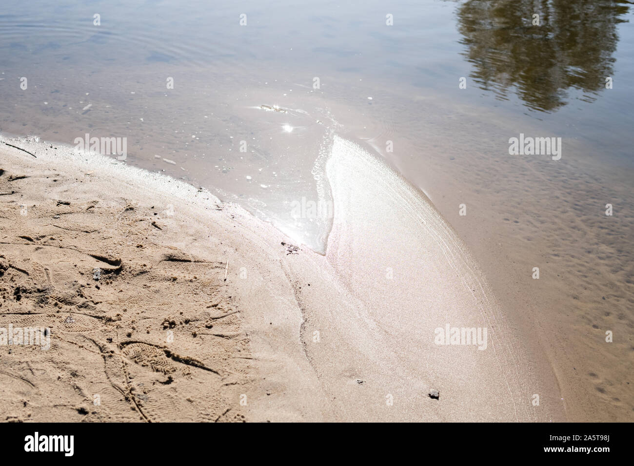 detail of a small scale sandspit forming on a river bank Stock Photo ...