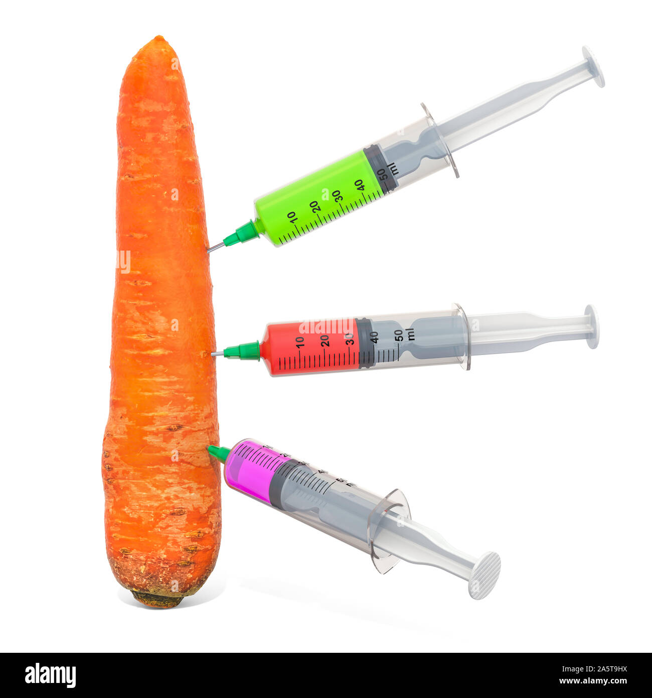 Carrot with a syringes full of chemicals. Genetic Food Modification ...