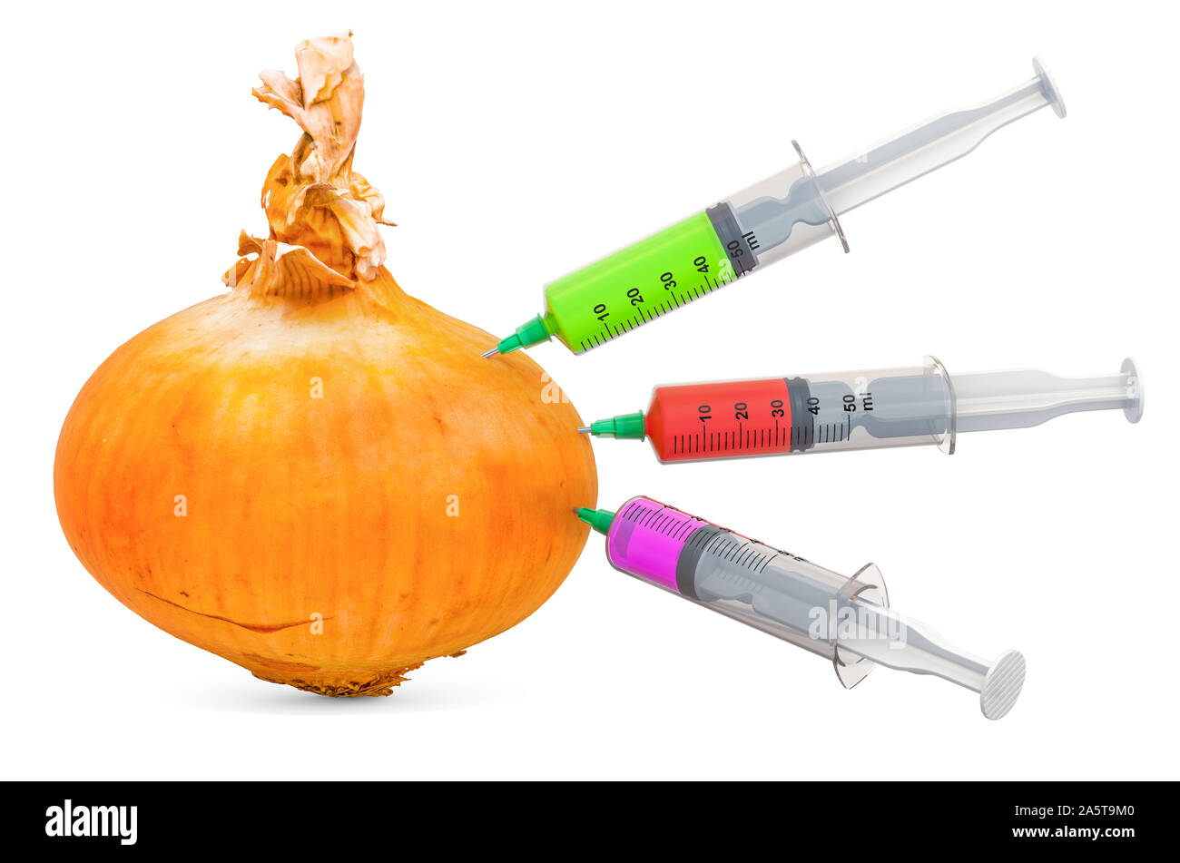 Onion with a syringes full of chemicals. Genetic Food Modification ...