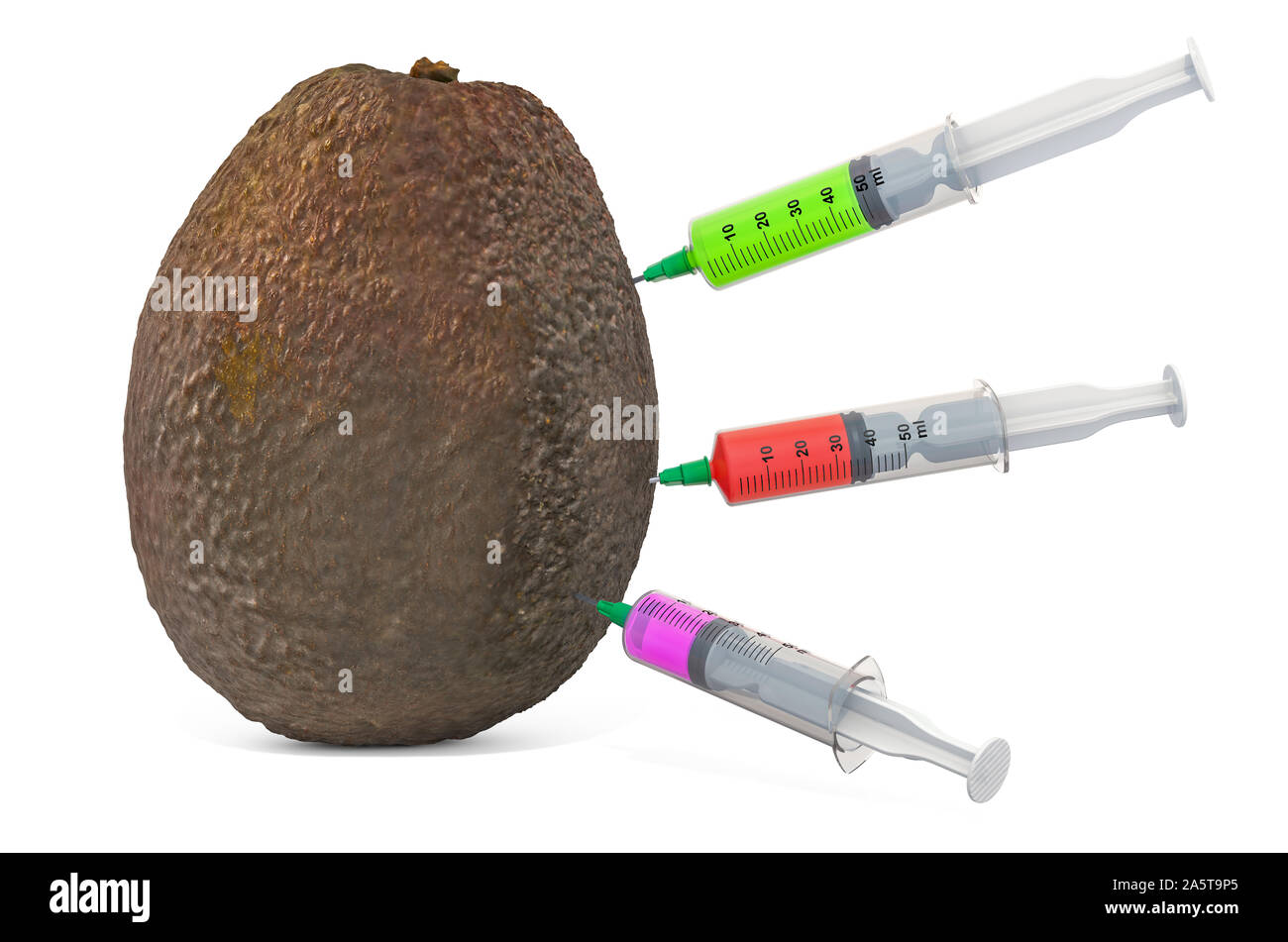 Avocado with a syringes full of chemicals. Genetic Food Modification ...