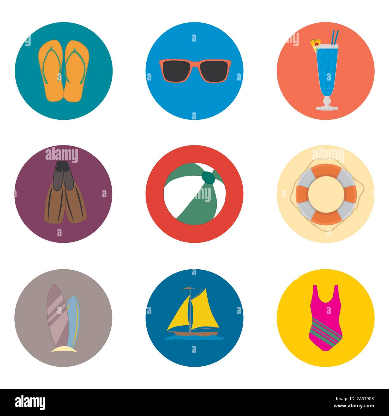 Vector icon illustration logo for set symbols on flat colored buttons ...