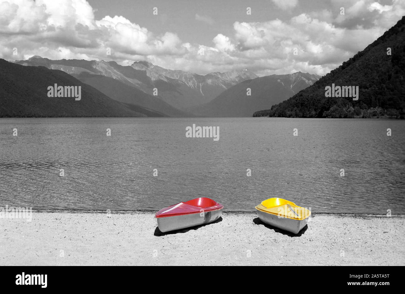 Kayaks, Lake Rotoroa, Nelson Lakes, National Park, South Island, New ...