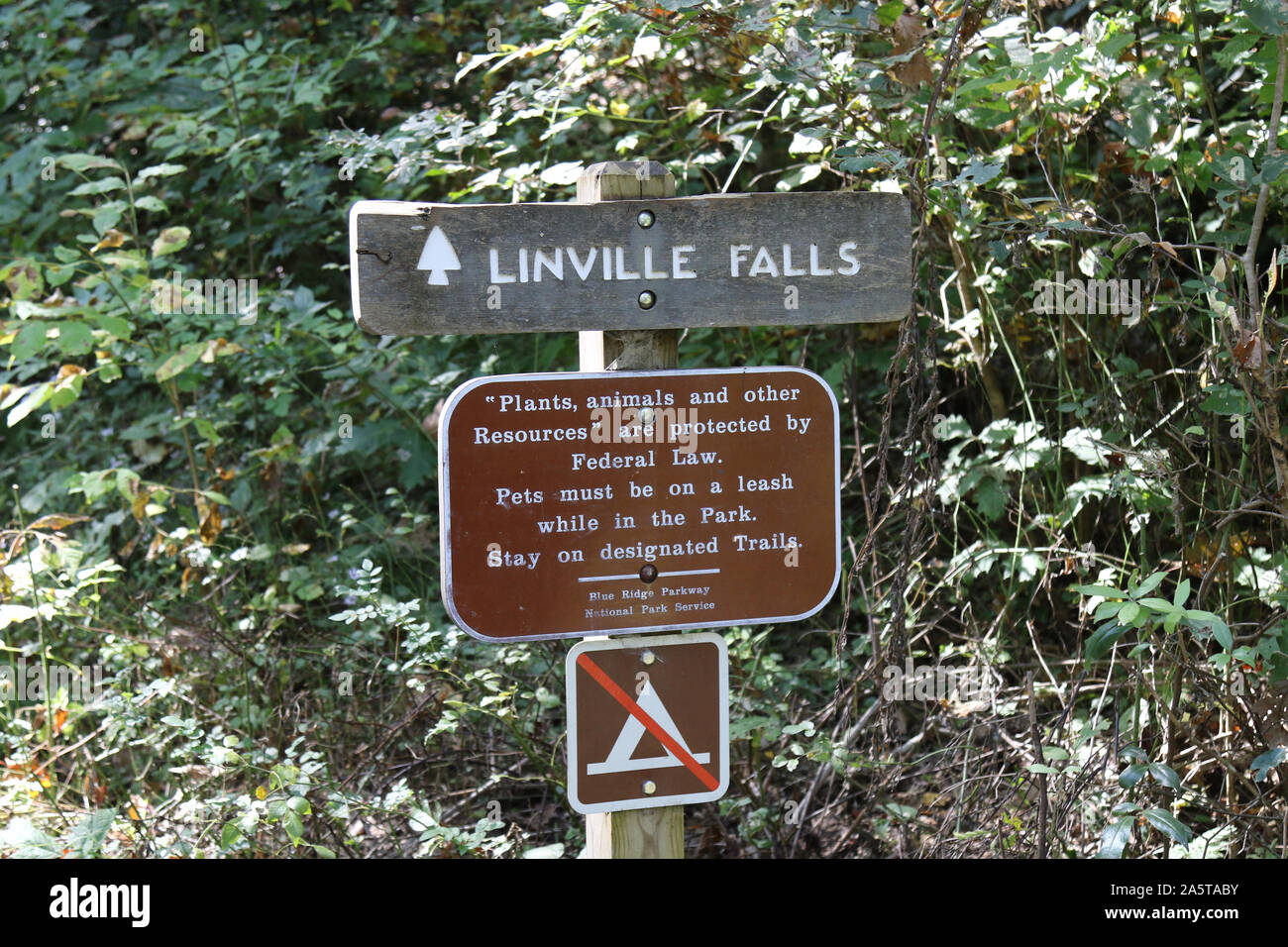 Linville Falls sign in the Blue Ridge Mountains North Carolina, United ...