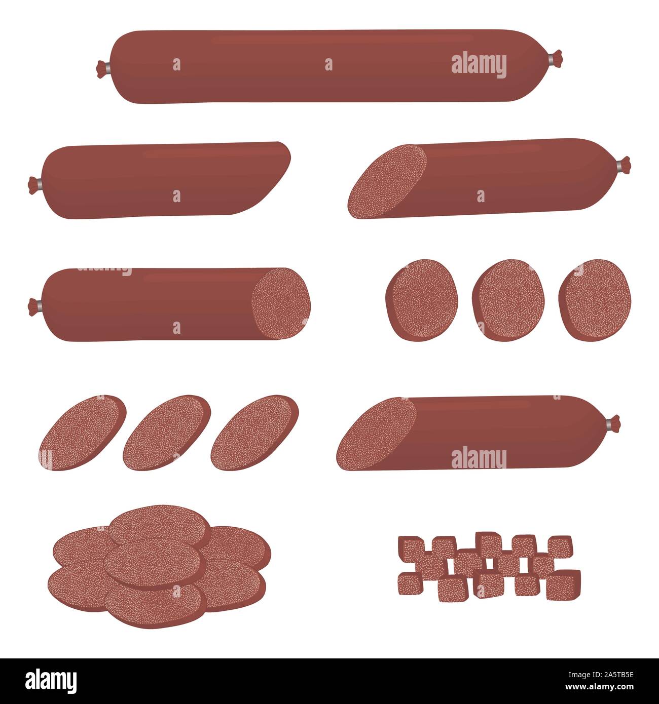 Vector icon illustration logo for set whole sausage salami, slice pork ...