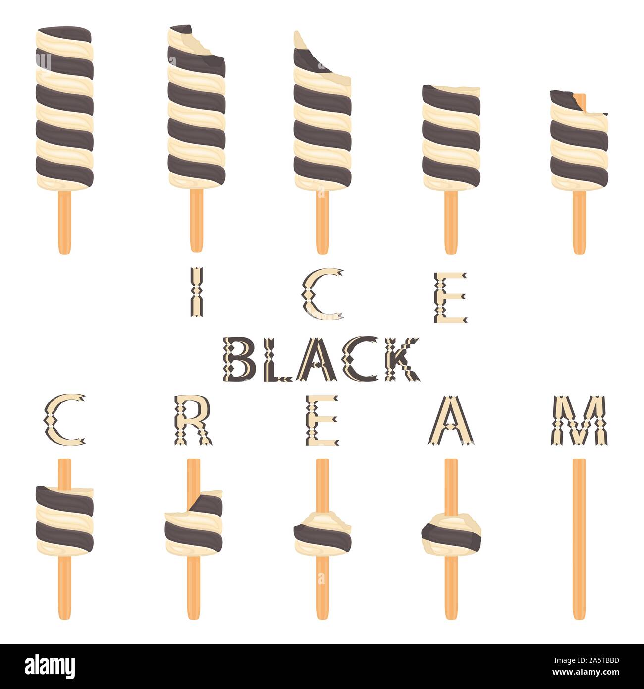 Vector illustration logo for natural black ice cream on stick. Ice ...